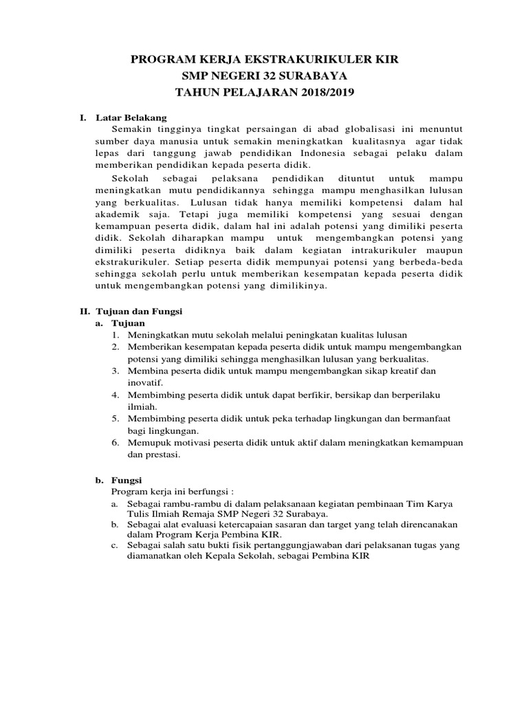 Program Kerja Ekstrakurikuler Kir | PDF