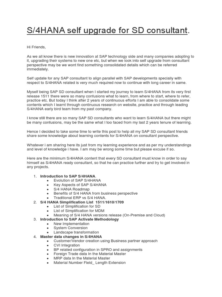 S4HANA Self Upgrade For SD Consultant. | PDF | Sap Se | Information ...