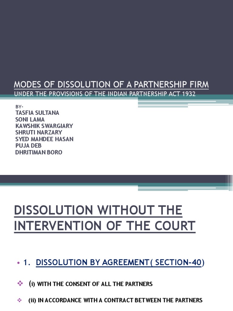 Modes of Dissolution of A Partnership Firm | PDF