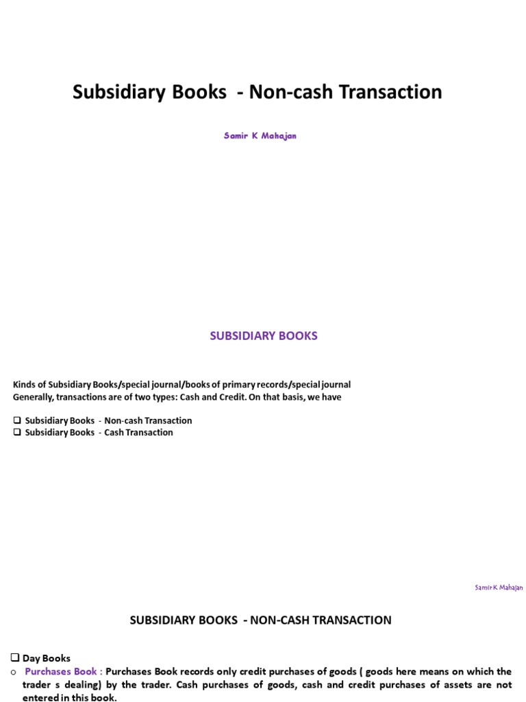 5 Subsidary Books - Non Cash Transaction - ST PDF | PDF | Debits And ...