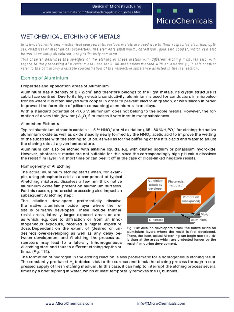 Wet Etching Metals Al Au Cu CR Ni Ti Ag | PDF | Nitric Acid | Chlorine