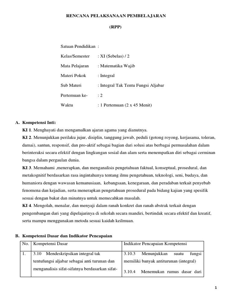 Contoh RPP Integral | PDF