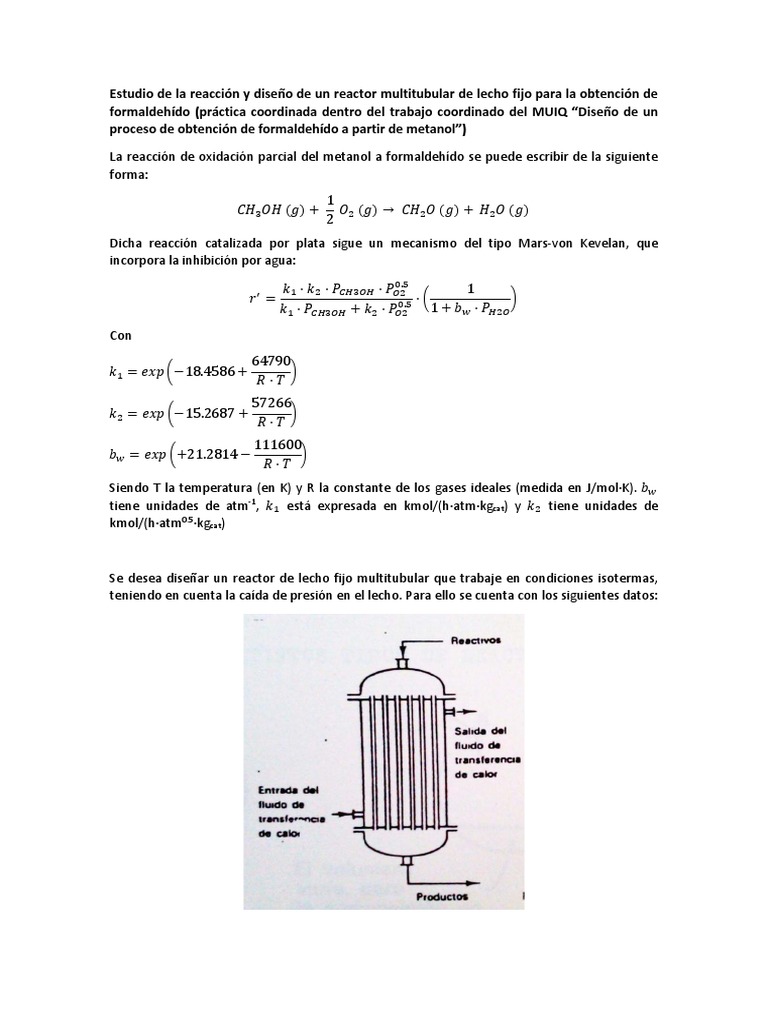 Estudio de La Reacción y Diseño de Un Reactor Multitubular de Lecho ...