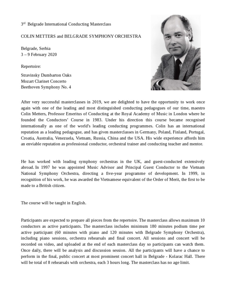 3rd Belgrade International Conducting Masterclass - Colin Metters | PDF ...