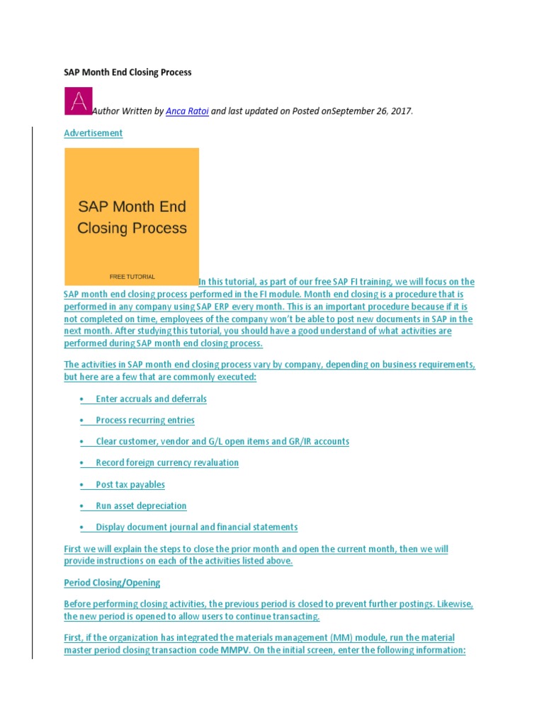 SAP Month End Closing Process | PDF | Accrual | Deferral