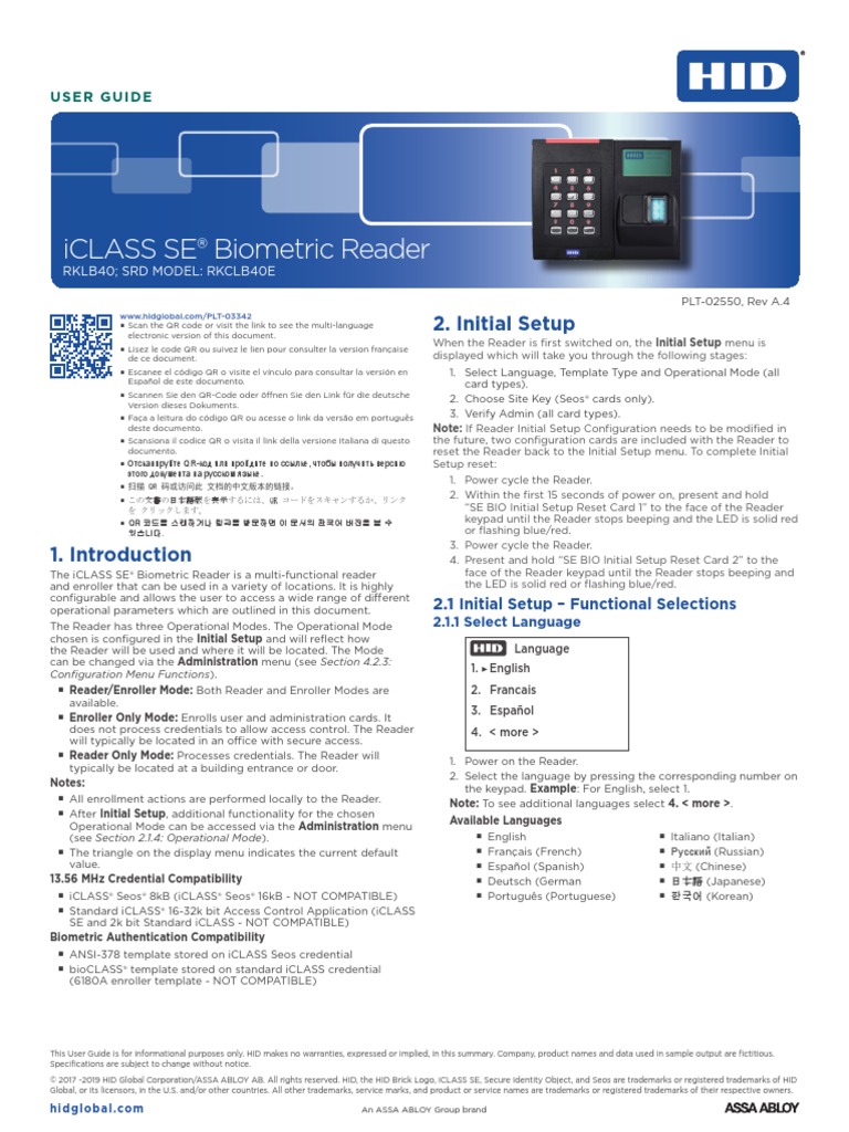 PLT 02550 A.4 Iclass Se Bio Reader User Guide | PDF | Personal ...