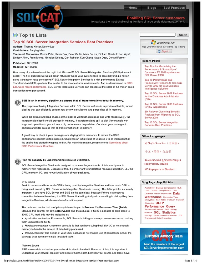 Top Best Practices SSIS PDF | PDF | Microsoft Sql Server | Database Index