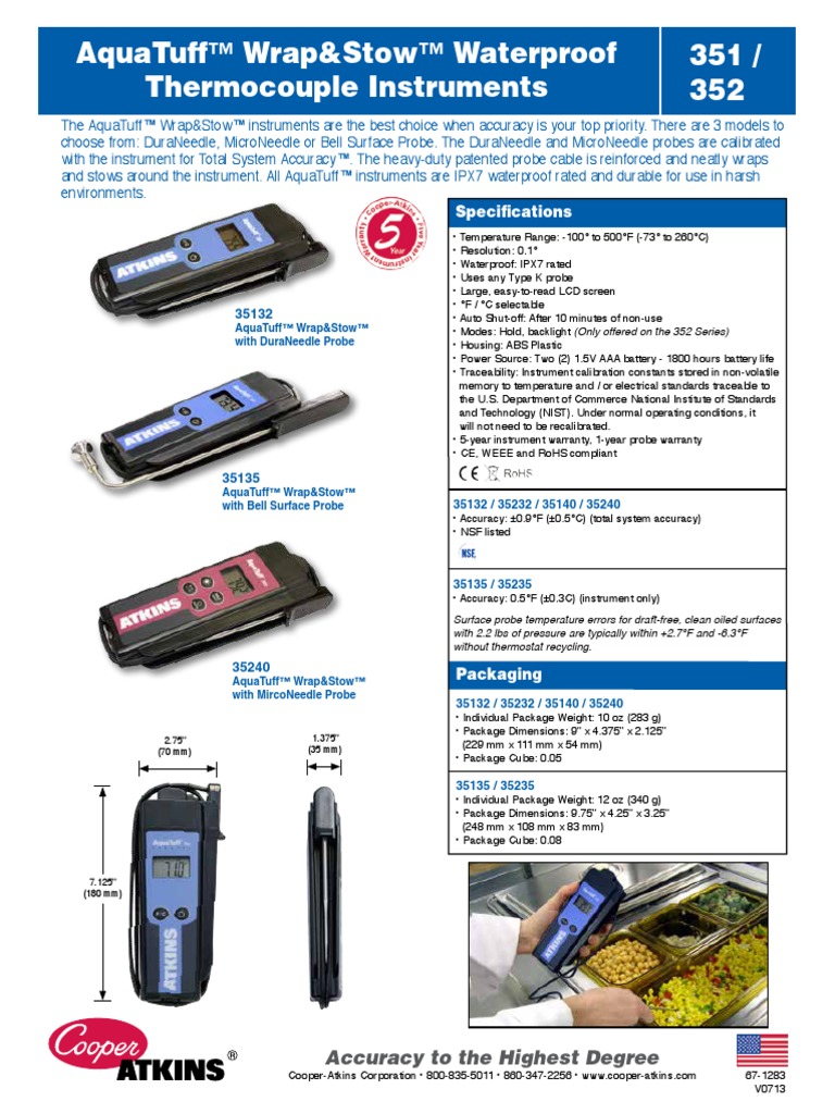 AquaTuff - Especificações (EN) | PDF | Calibration | Thermocouple