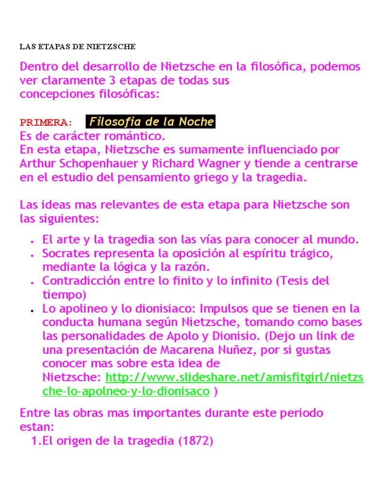Las Etapas de Nietzsche | PDF | Friedrich Nietzsche | Movimientos ...