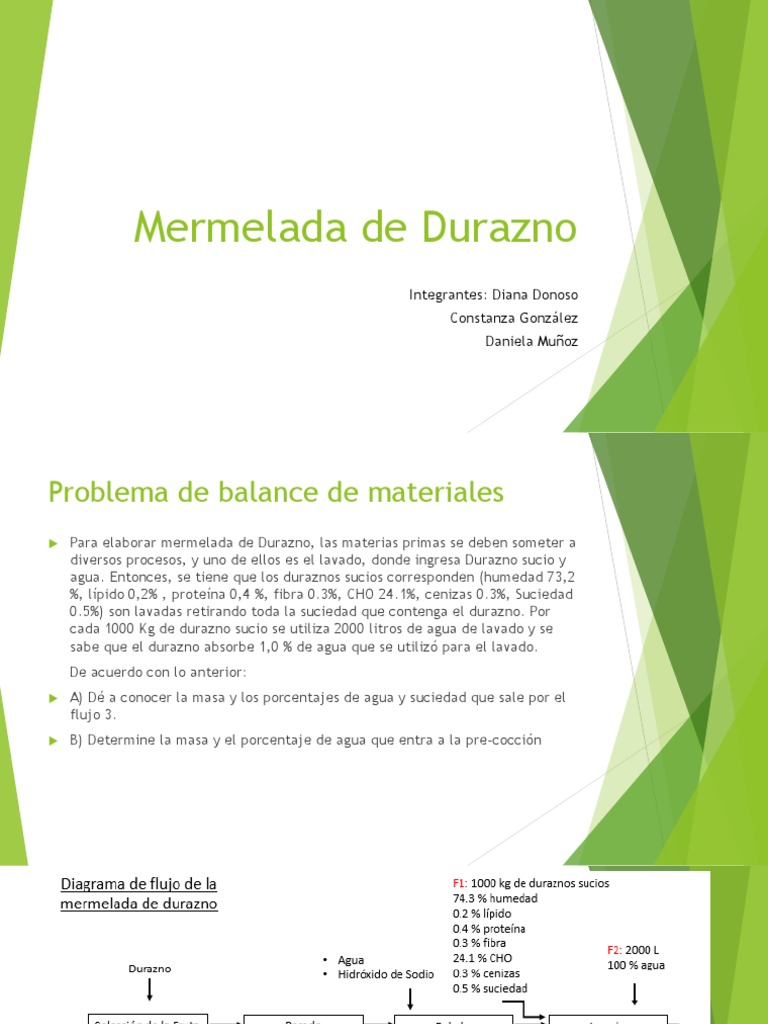 Balance de Materiales Mermelada de Duraznos | PDF | Agua | Química