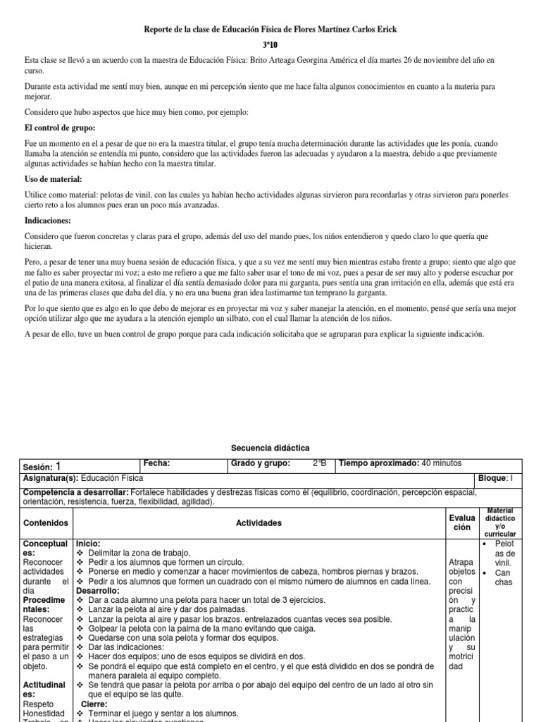 Reporte de La Clase de Educación Física de | PDF | Educación avanzada