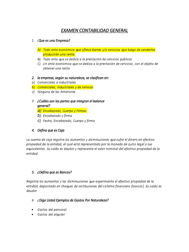 Preguntas Examen Contabilidad | PDF Preguntas Examen Contabilidad | PDF