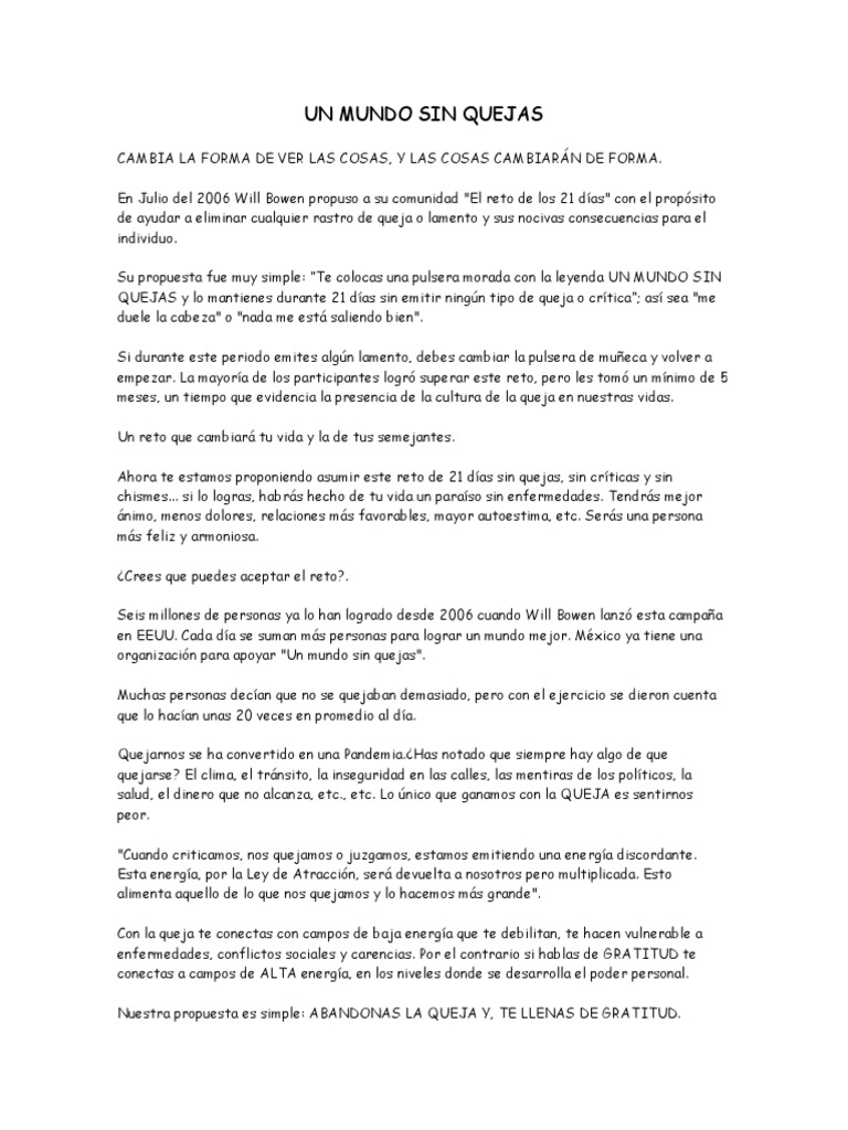 Un Mundo Sin Quejas | PDF