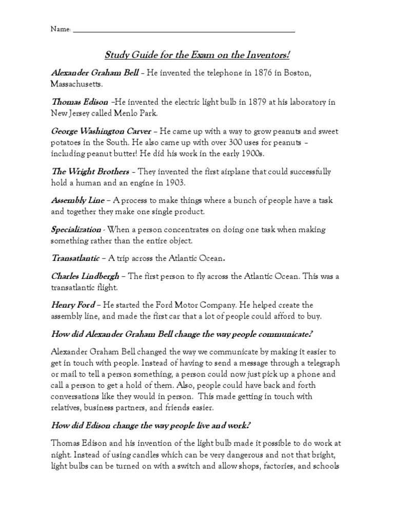 Inventors Exam Study Guide | PDF | Thomas Edison | Prices