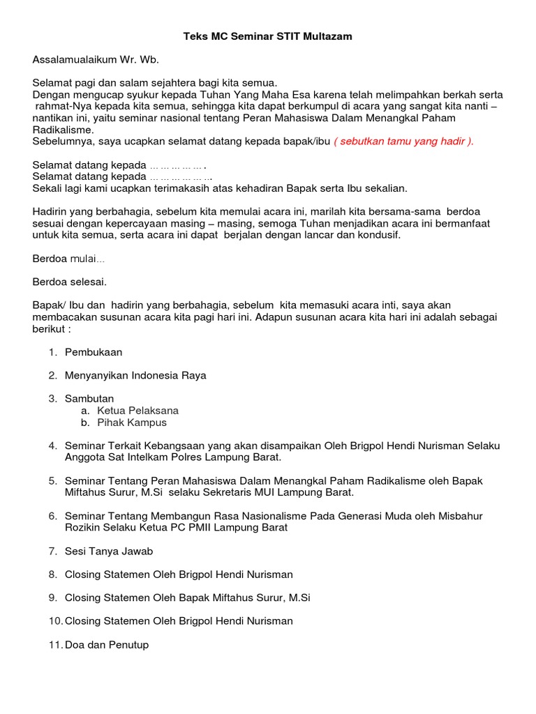 Teks MC Seminar | PDF