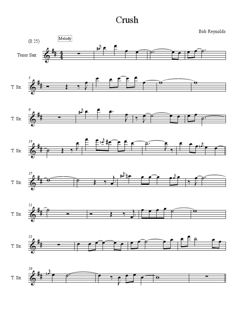 Bob Reynolds' "Crush" Saxophone Solo | PDF | Aerophones | Saxophone
