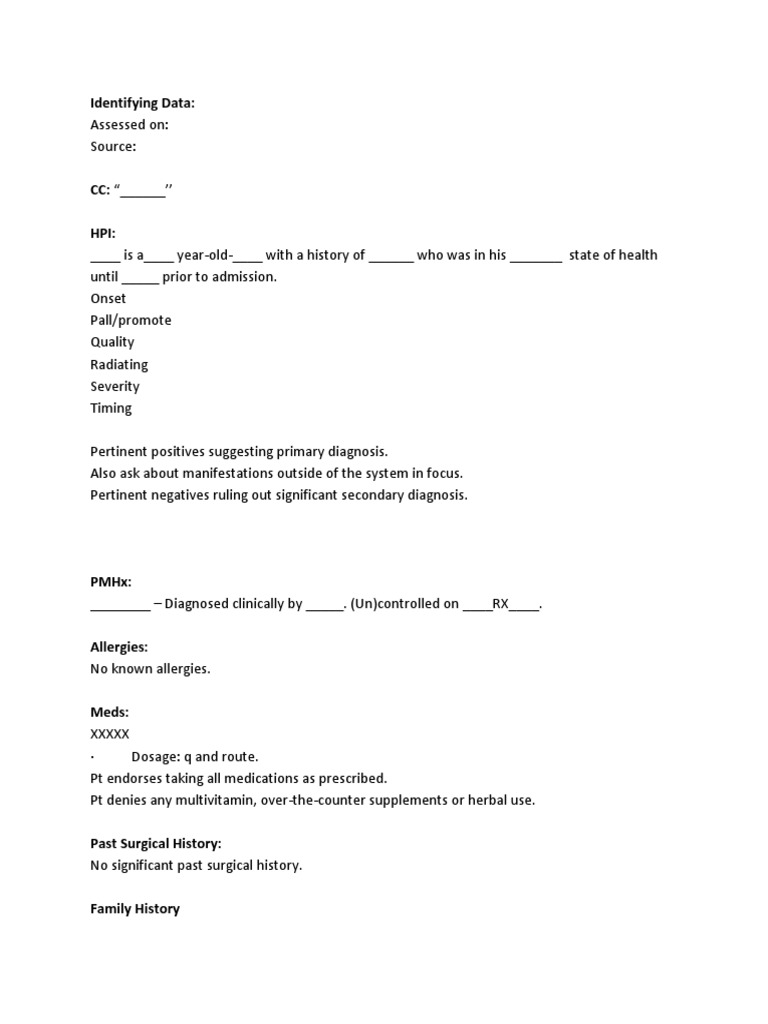 Admission Note Template | Download Free PDF | Symptoms And Signs | Medicine