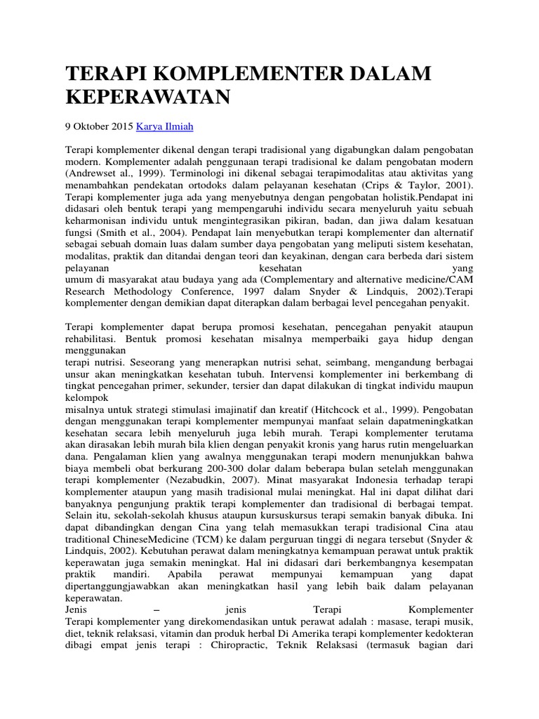 Terapi Komplementer Dalam Keperawatan | PDF