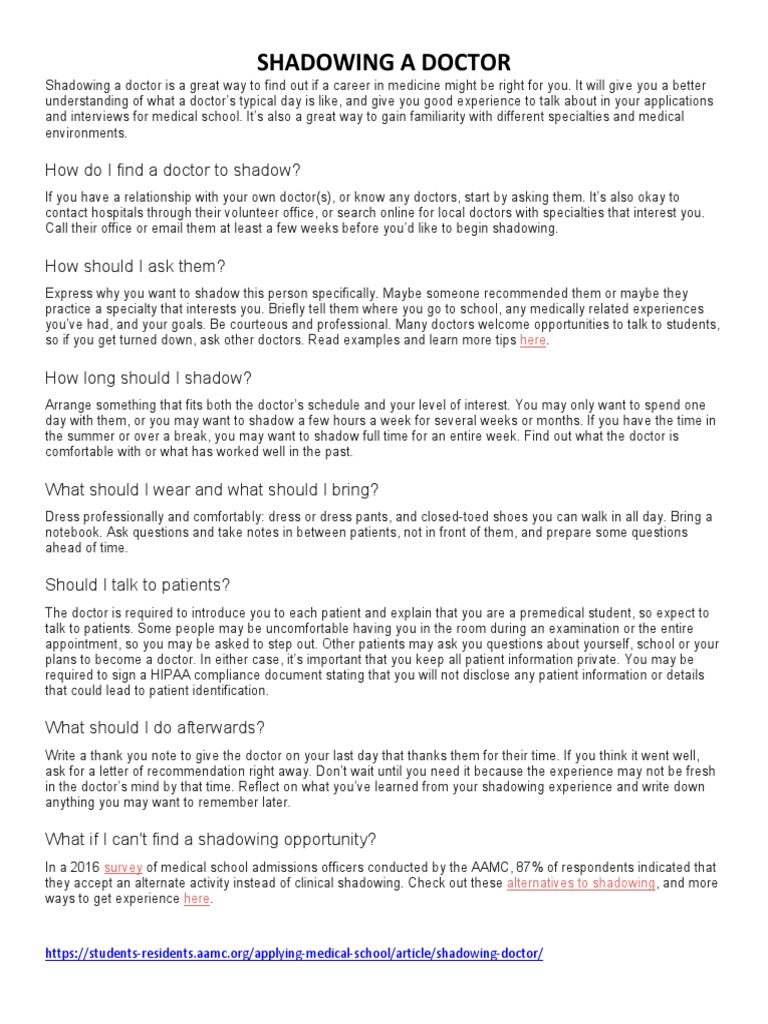 Shadowing Doctors | PDF | Physician | Patient