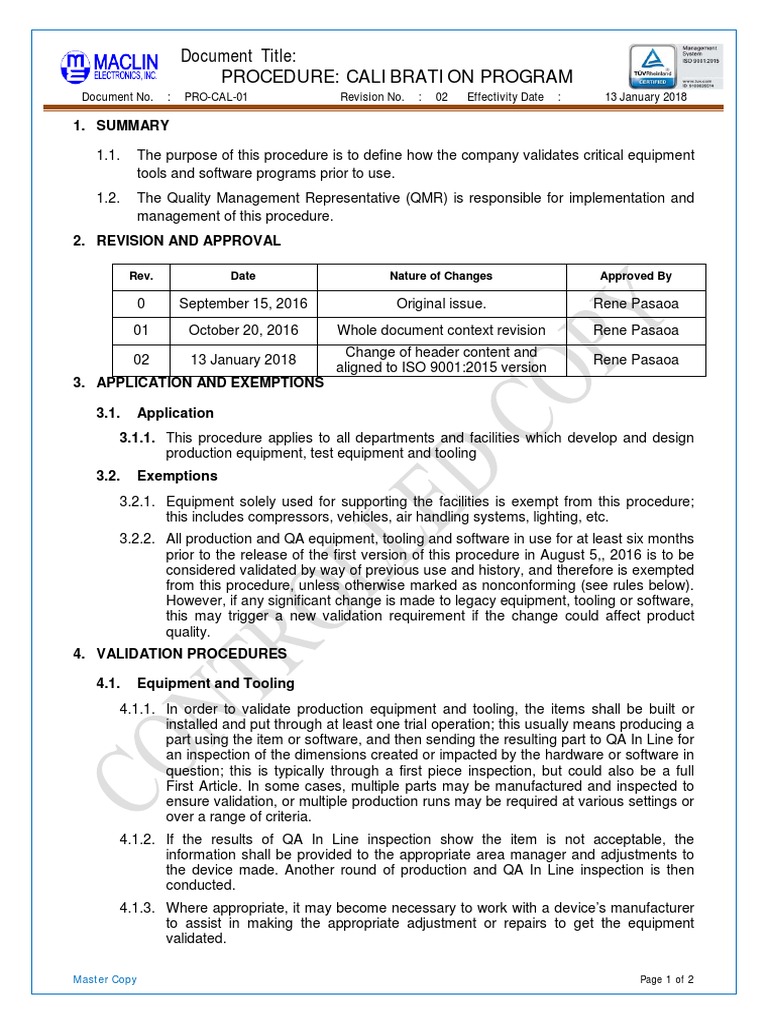 PRO-CAL-01 Measuring Equipment Calibration Program | PDF | Verification ...