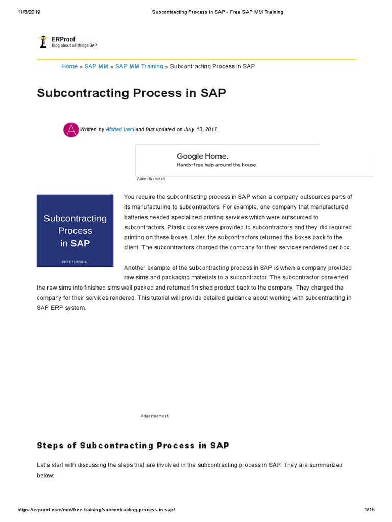 Subcontracting Process in SAP - Free SAP MM Training5 | PDF | Receipt ...