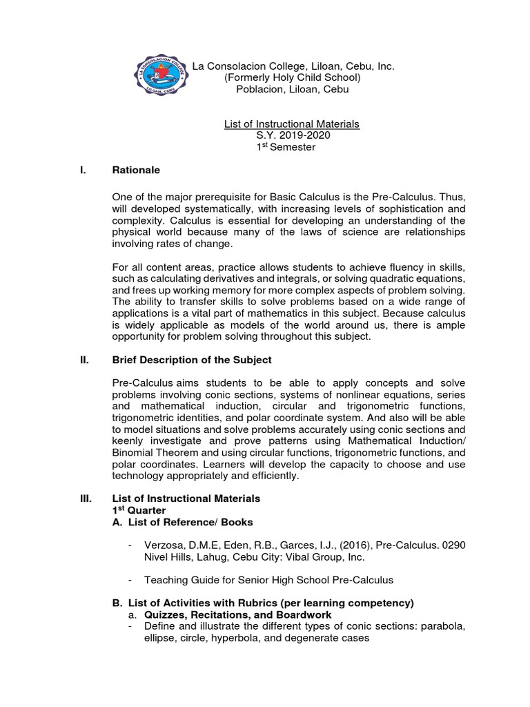 Ims Precal | PDF | Teaching Mathematics | Mathematical Analysis