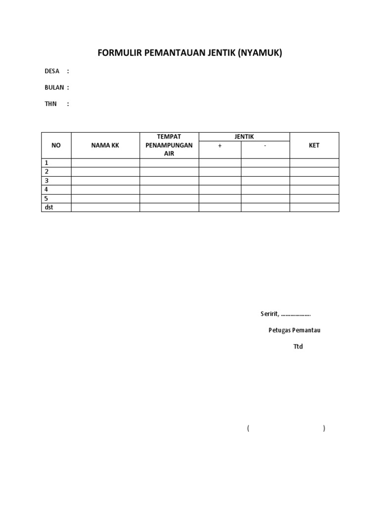 Formulir Pemantauan Jentik | PDF