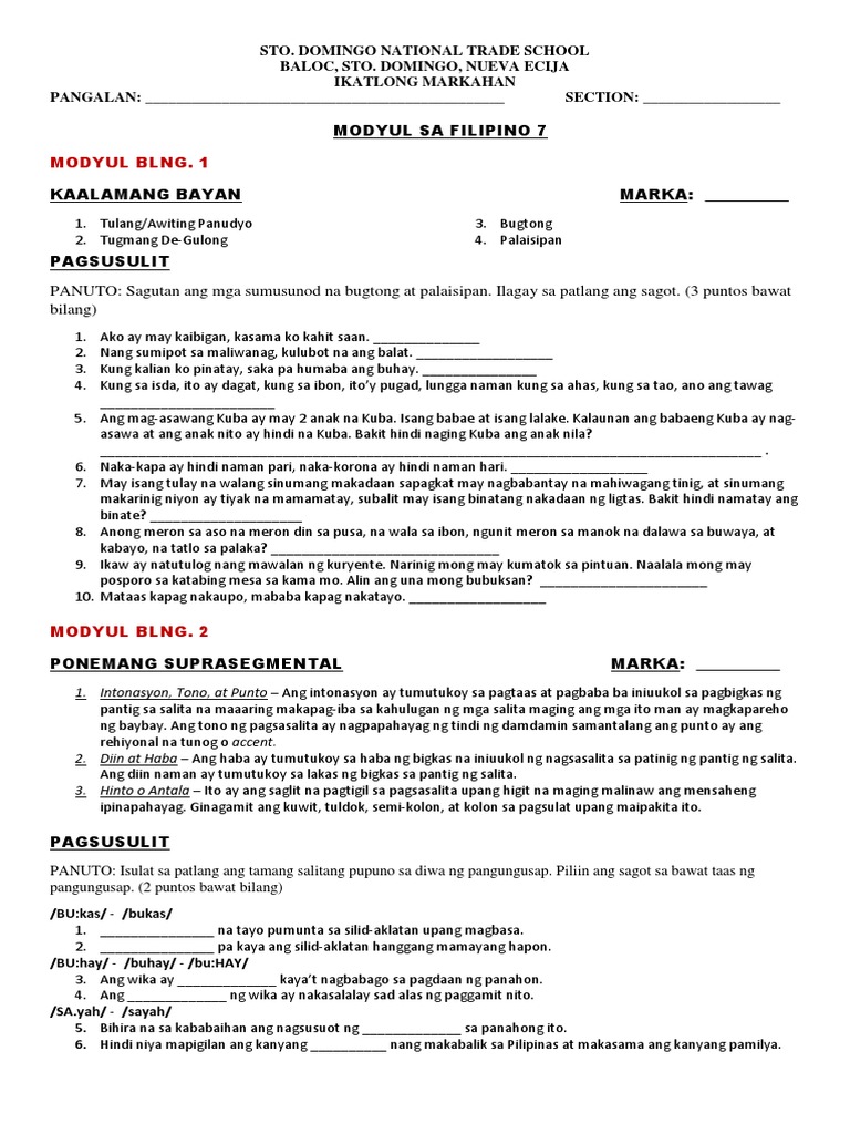 Modyul Sa Filipino 7 | PDF