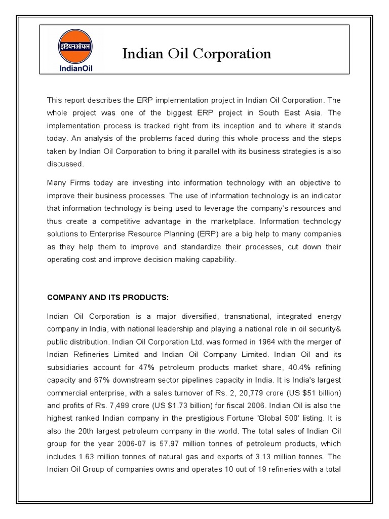 Indian Oil Corporation: Company and Its Products | PDF | Enterprise ...