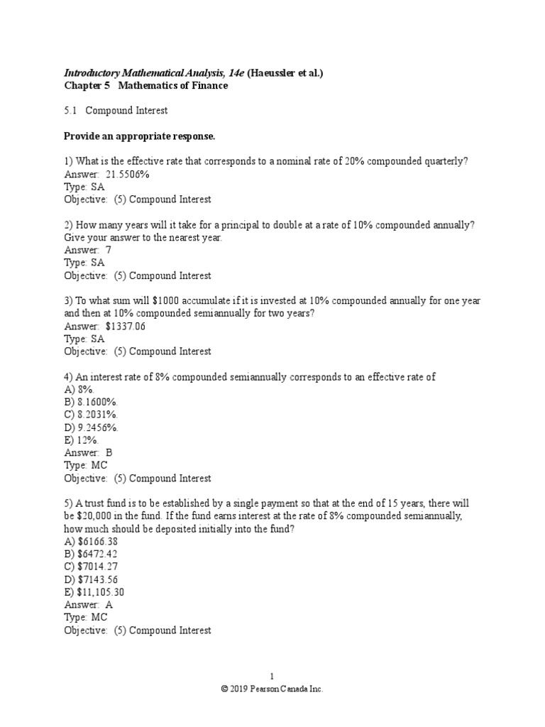 Mathematics of Finance Exercise and Solution | PDF | Present Value ...