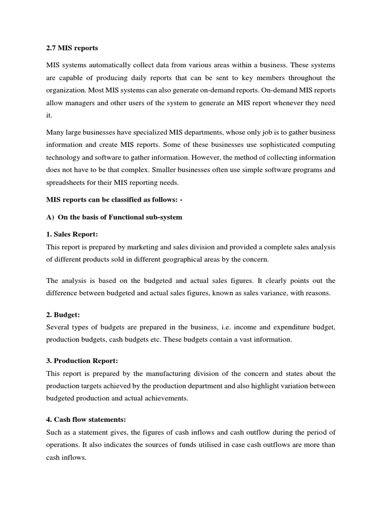 Types of MIS Reports Explained | PDF | Management Information System ...