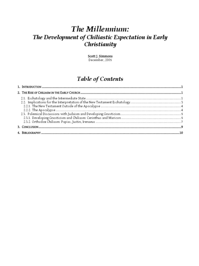 The Millennium: The Development of Chiliastic Expectation in Early ...