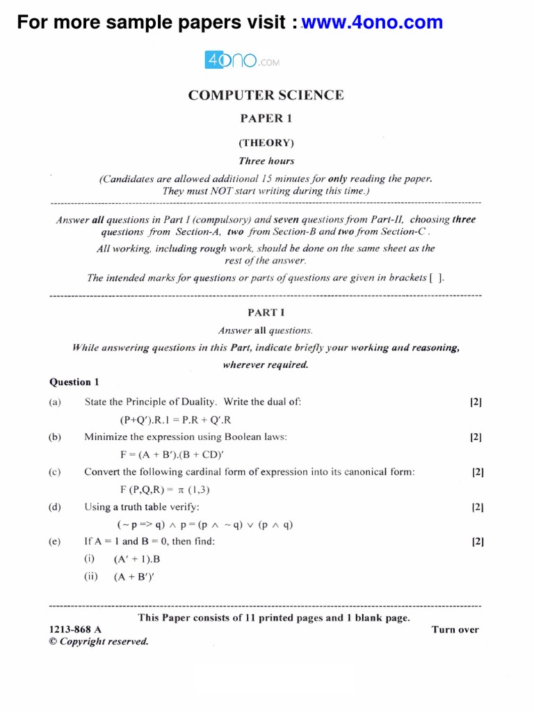 ISC 2013 Computer Science Paper 1 Theory 1 | PDF | Logic Gate | Integer (Computer Science)