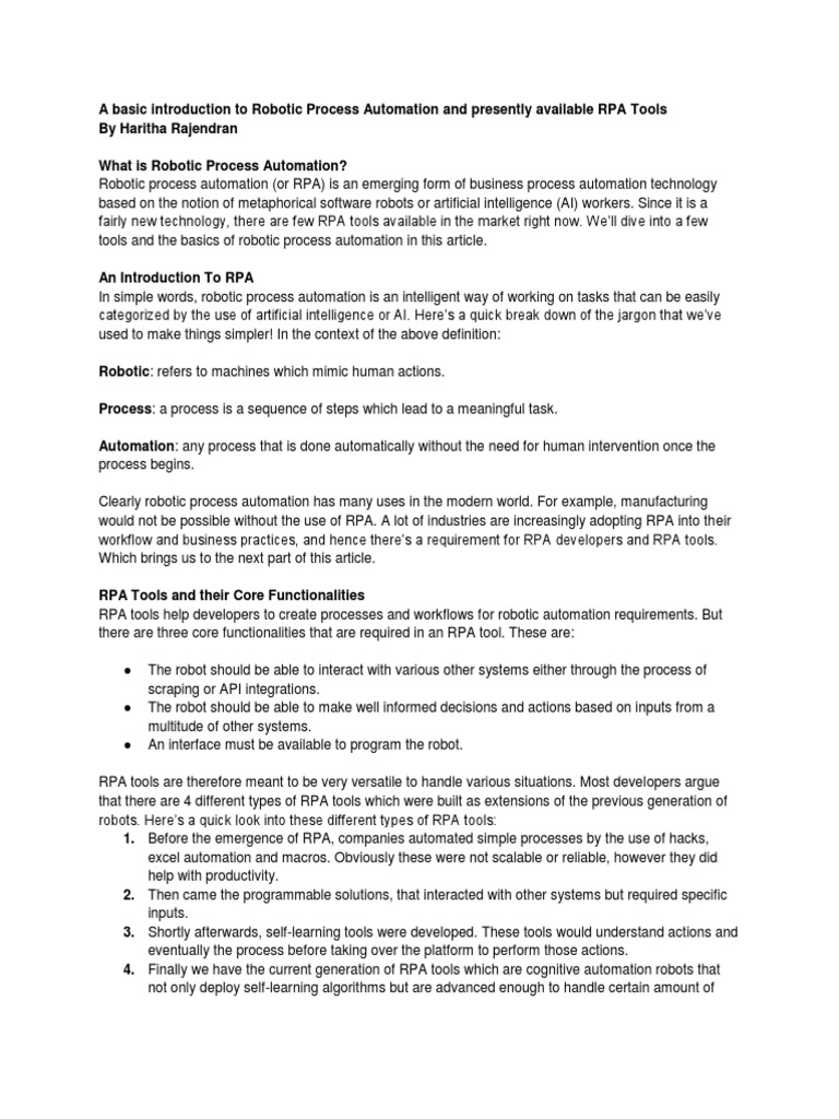 A Basic Introduction To Robotic Process Automation and Presently ...