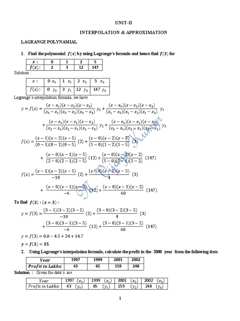 Polynomial Interpolation and Approximation Using Lagrange and Newton Formulas | PDF ...