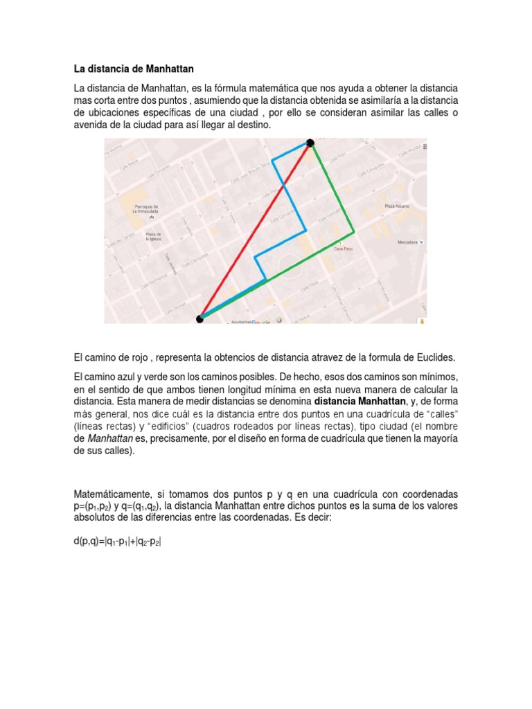 Distancia Manhattan: Fórmula para calcular la ruta más corta entre dos ...