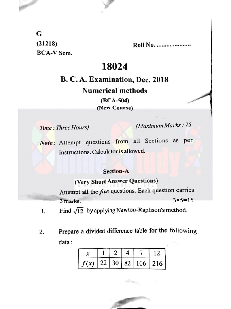Numerical Methods Bca 5th Sem | PDF