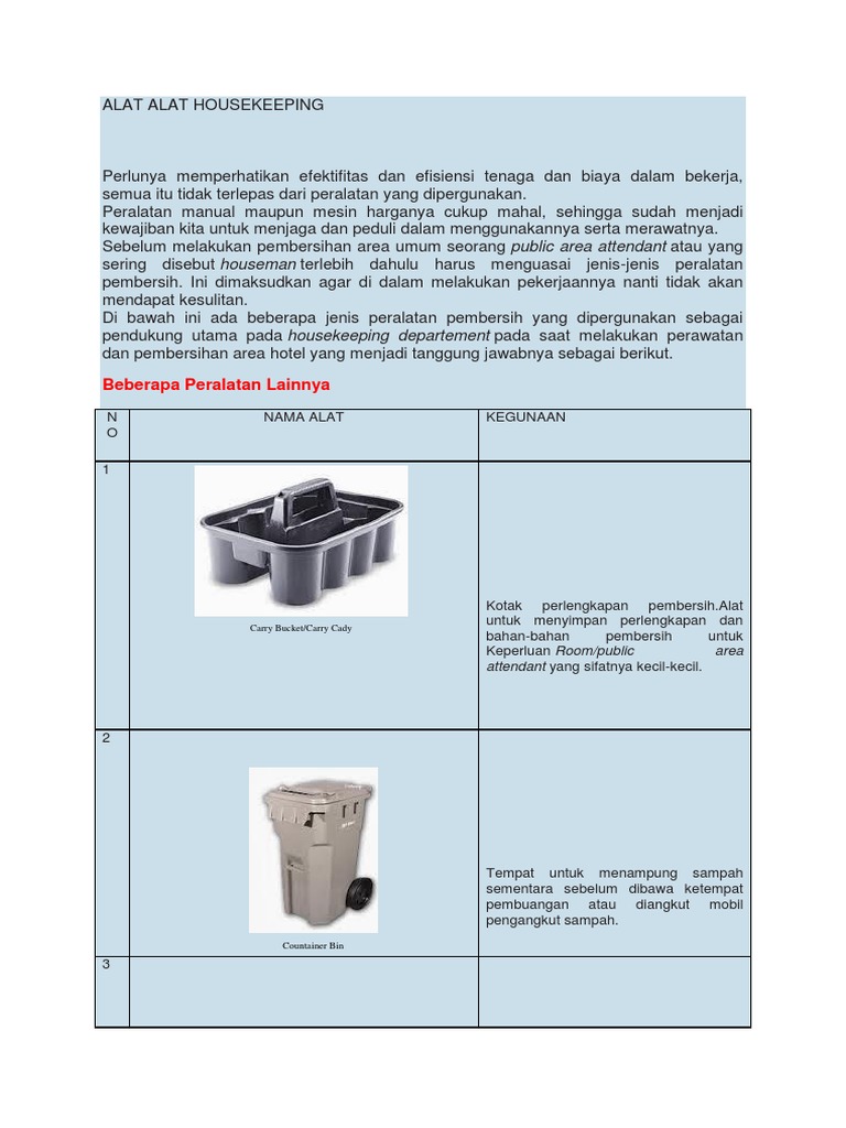 Alat Alat Housekeeping | PDF