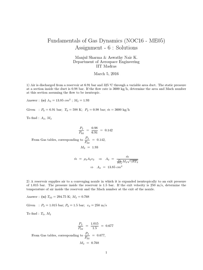 Assignment6 Solutions | PDF | Nozzle | Mach Number
