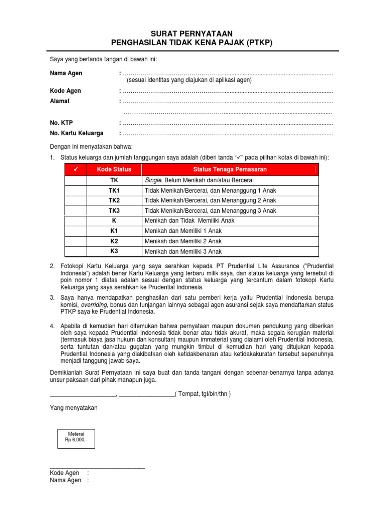 No - 035 - SURAT PERNYATAAN PTKP | PDF | Hukum
