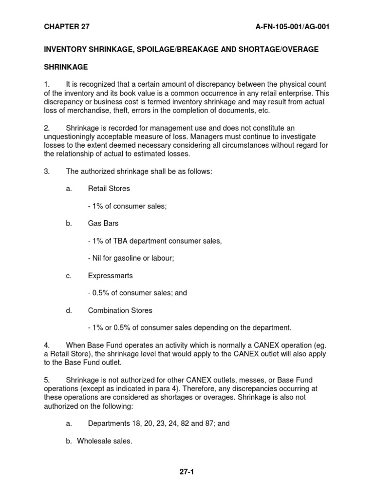 Inventory Shrinkage, Spoilage Breakage and Shortage Overage | PDF ...