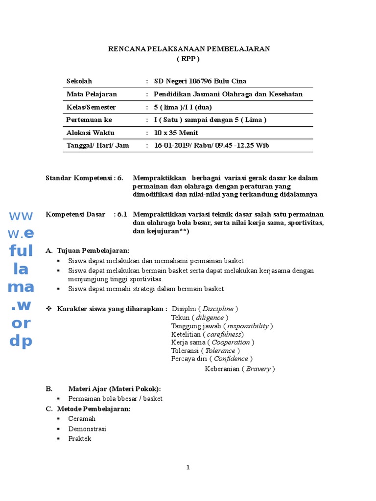 RPP Pjok Kelas 5 SMT 2 | PDF