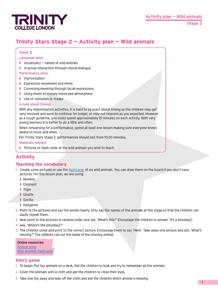Stage Two Activity Plan - Wild Animals | PDF | Costume | Vocabulary
