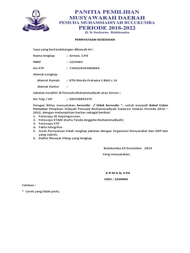 Form Isian Panlih | PDF