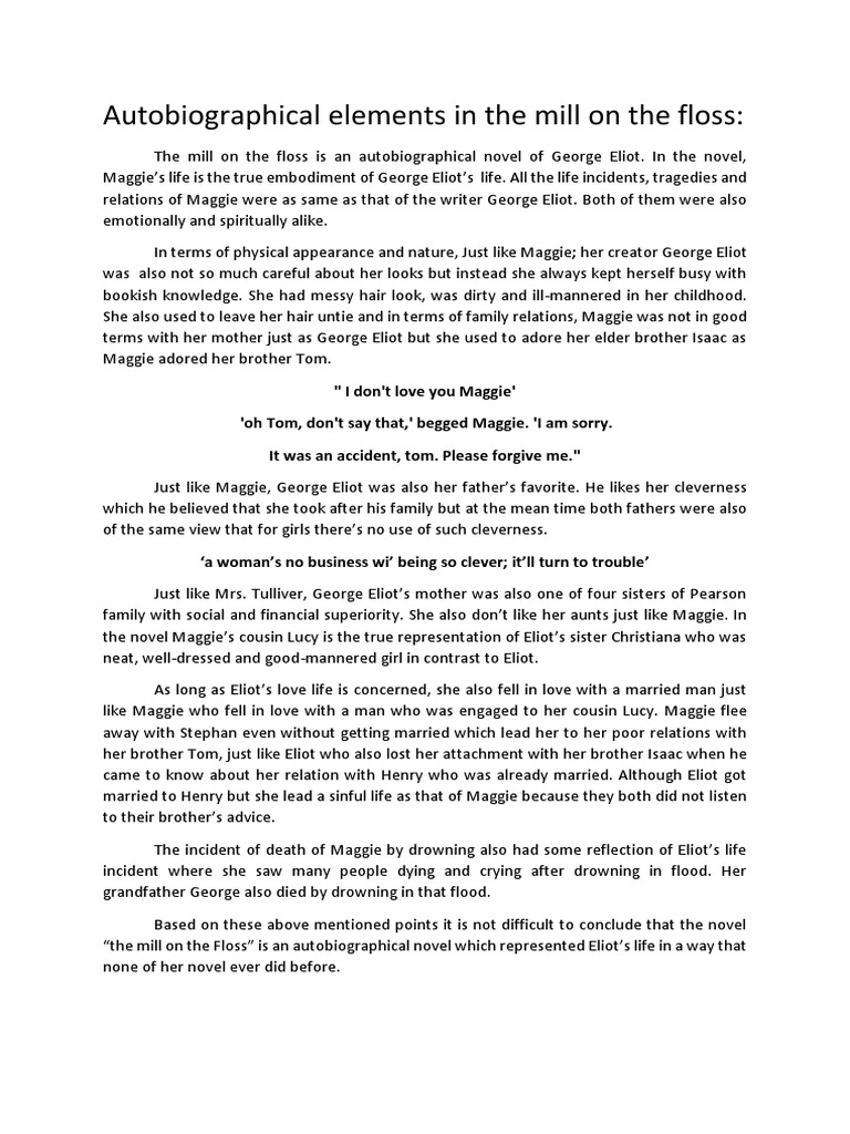 Autobiographical Elements in The Mill On The Floss | PDF | The Mill On ...