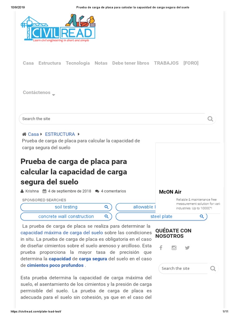 Prueba de Carga de Placa 3 | PDF | Fundación (Ingeniería) | Hormigón