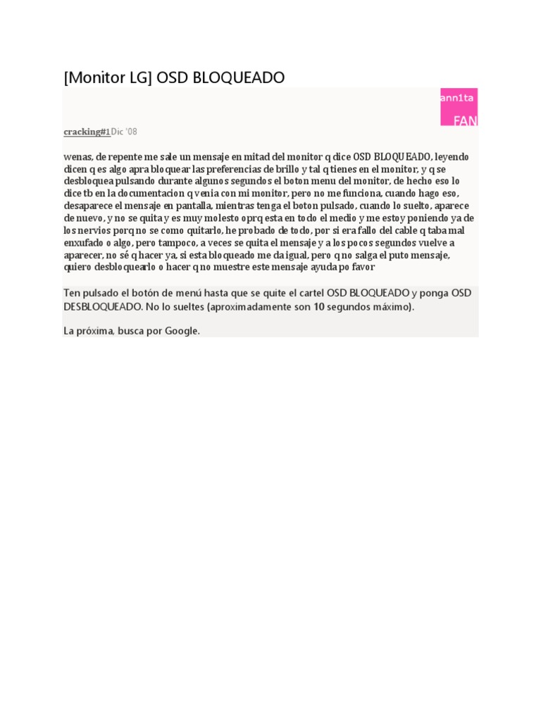 Desbloquear OSD en Monitor LG | PDF | Crecimiento personal y ...