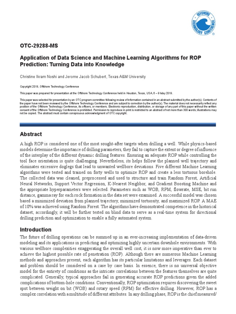 Application of Data Science and Machine Learning Algorithms For ROP Prediction Turning Data Into ...