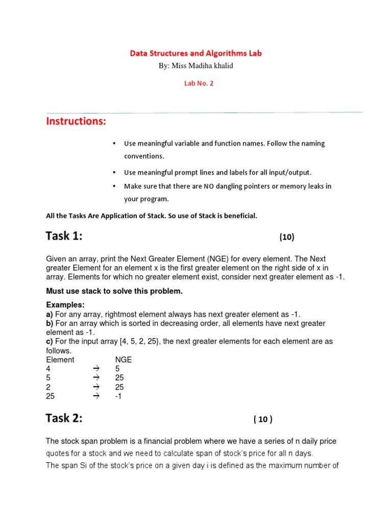 Lab 2 Dsa Pdf Array Data Structure Subroutine