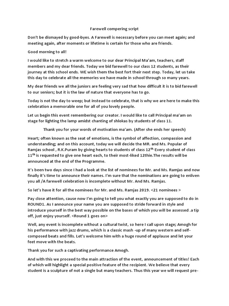 Farewell Compering Script | PDF